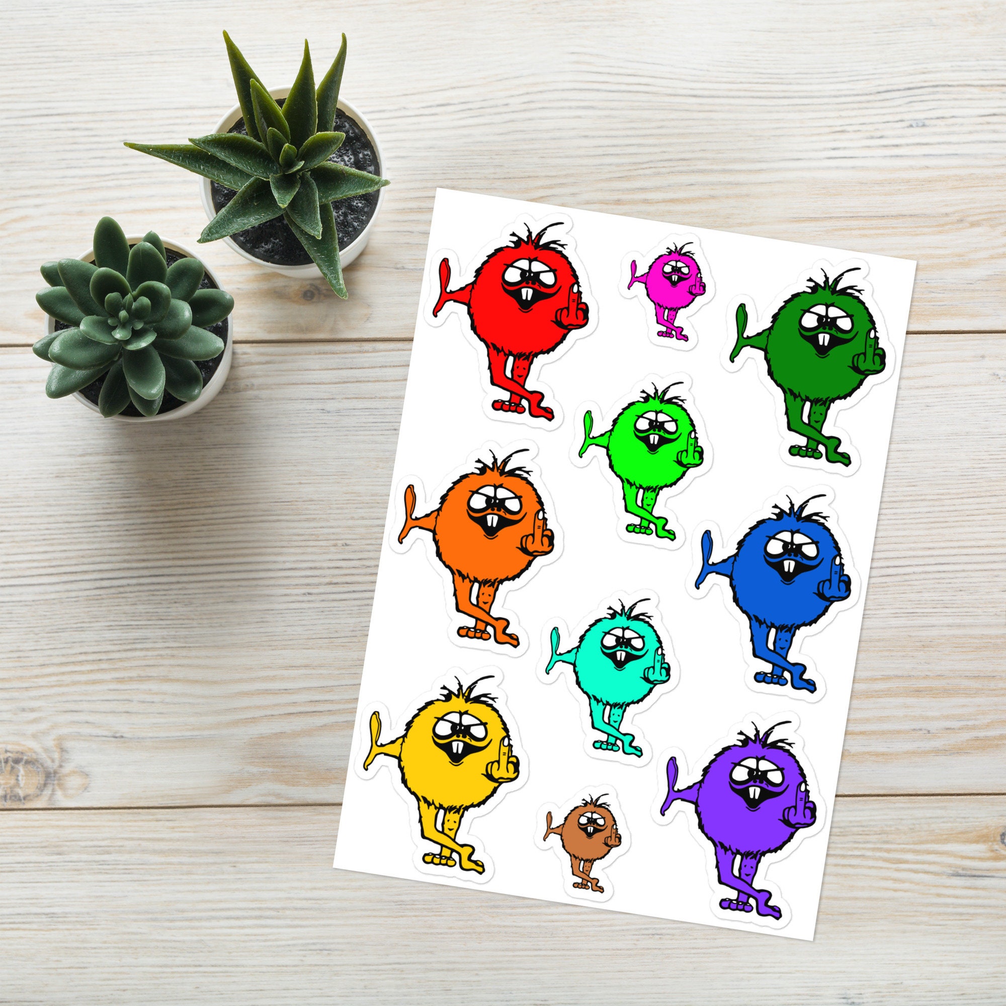 Multi Colored Fuzzy Middle Finger Guy Sticker Sheet - Etsy