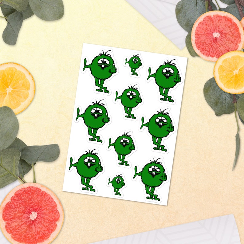 Green Fuzzy Middle Finger Guy Sticker Sheet - Etsy