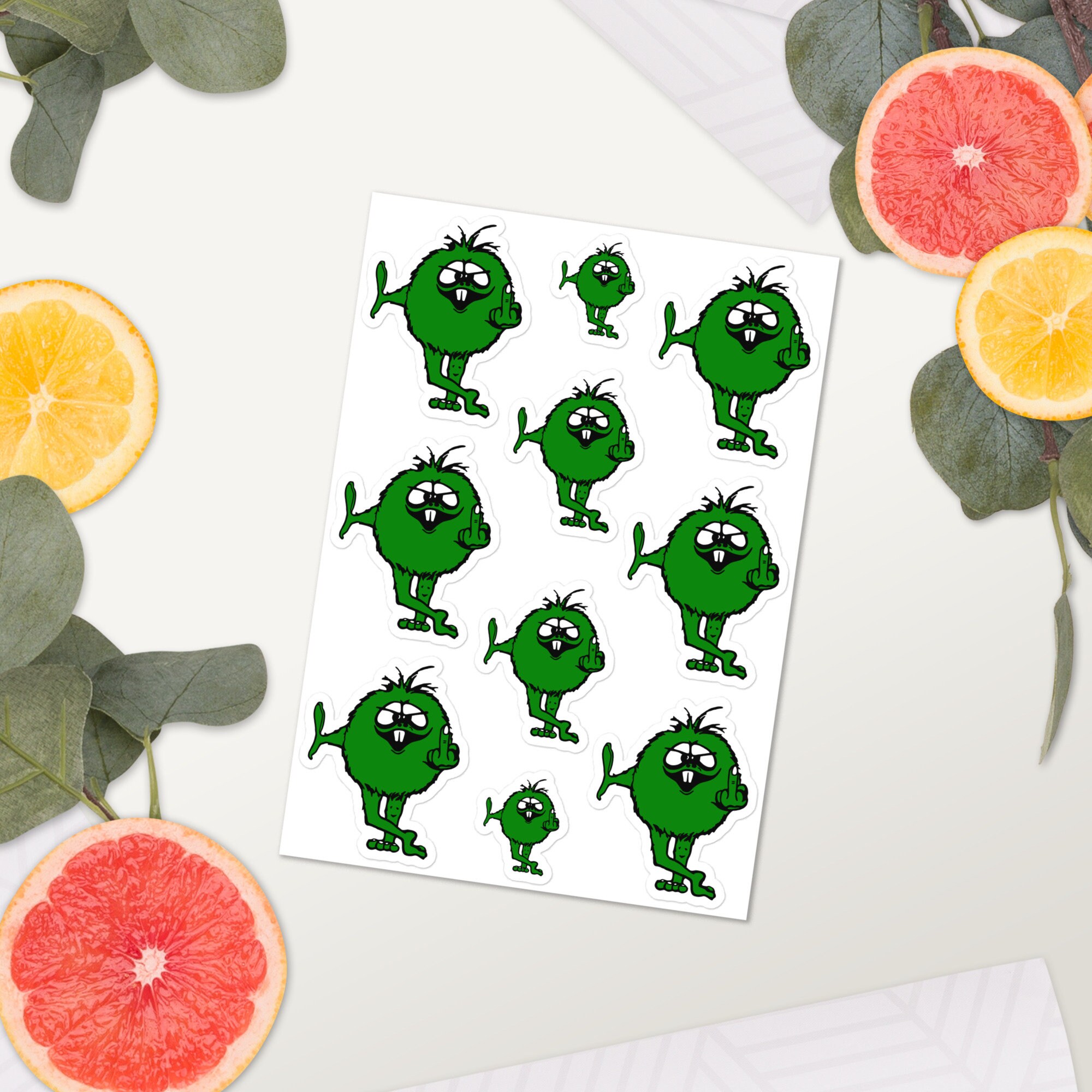 Green Fuzzy Middle Finger Guy Sticker Sheet - Etsy