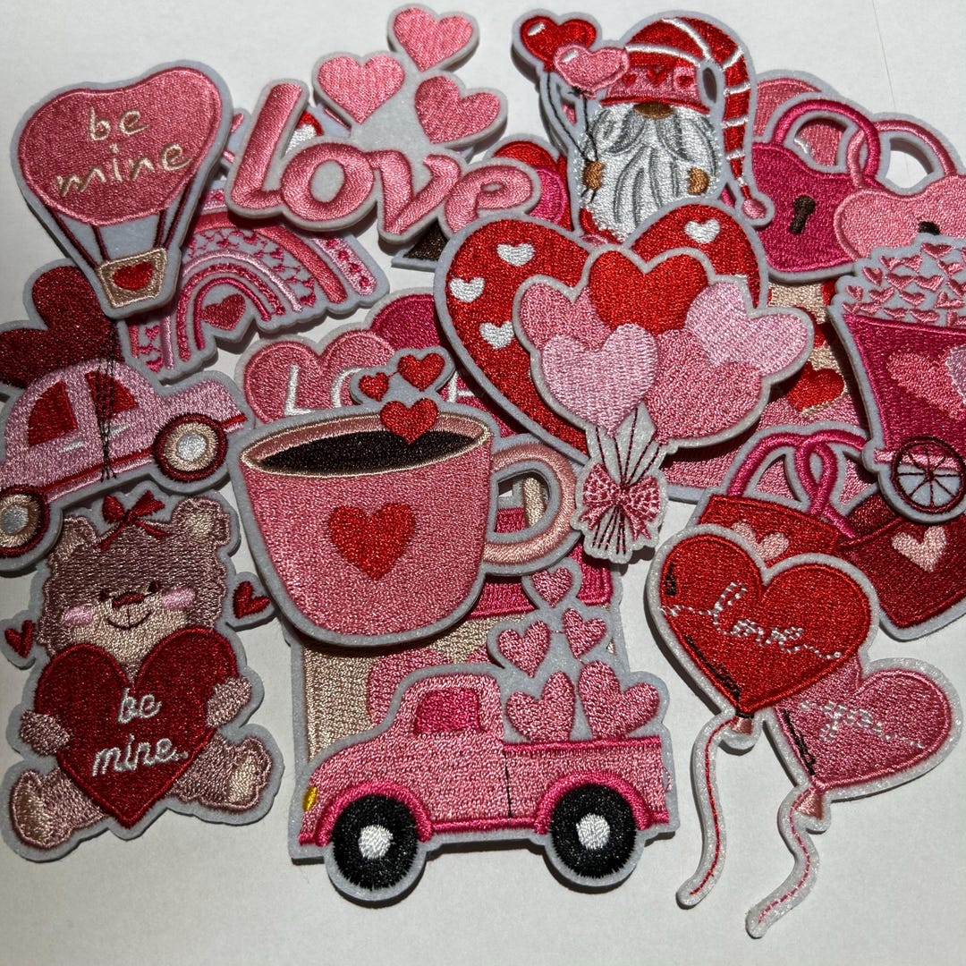 Valentine's Day Iron on Patches, Pink, Red, Embroidered Patch ...