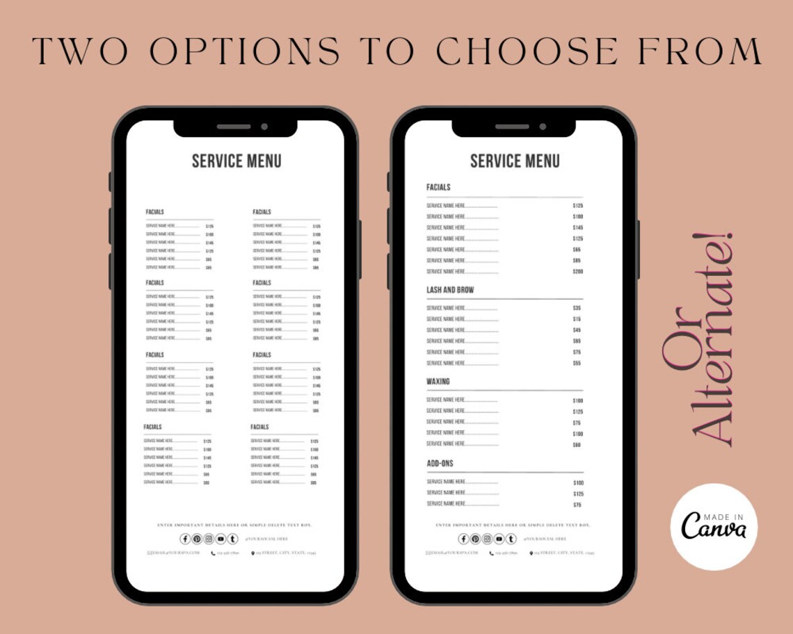 Service Menu Price List Bundle - Canva Template Download - Etsy