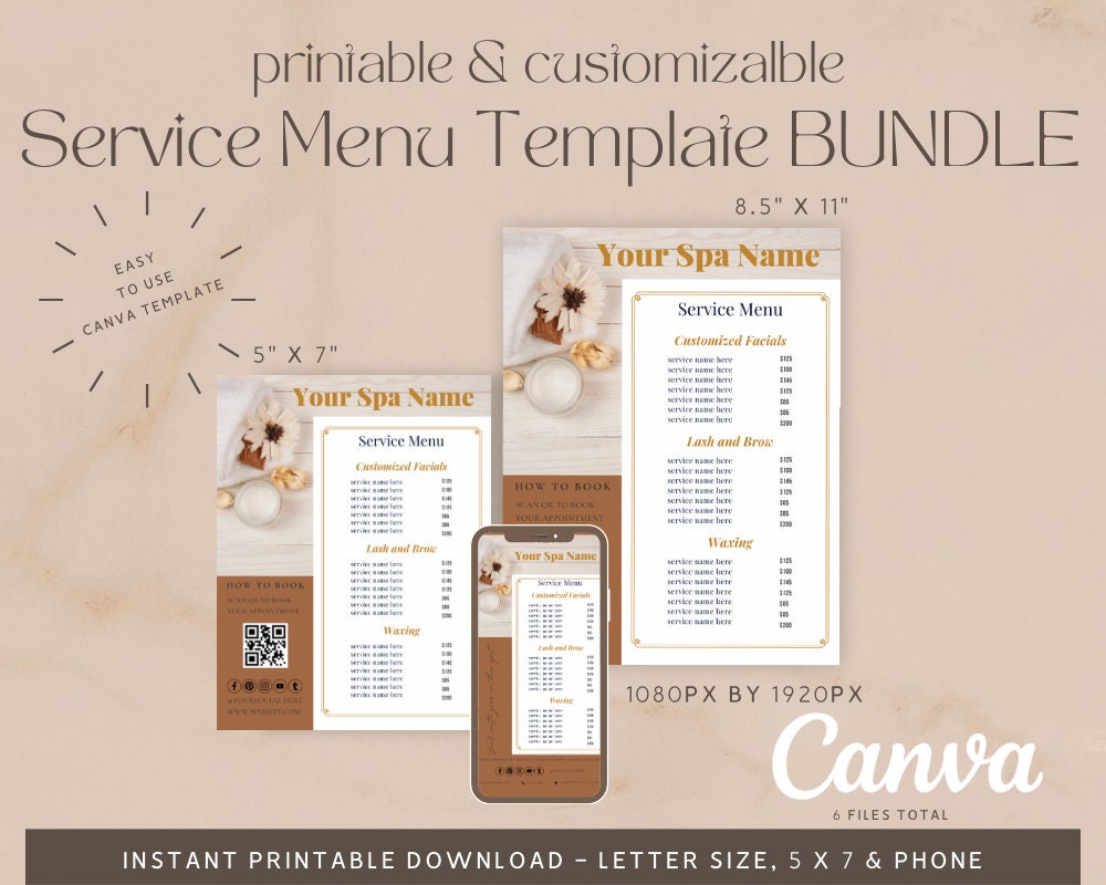 Service Menu Bundle - Canva Template/download - Etsy