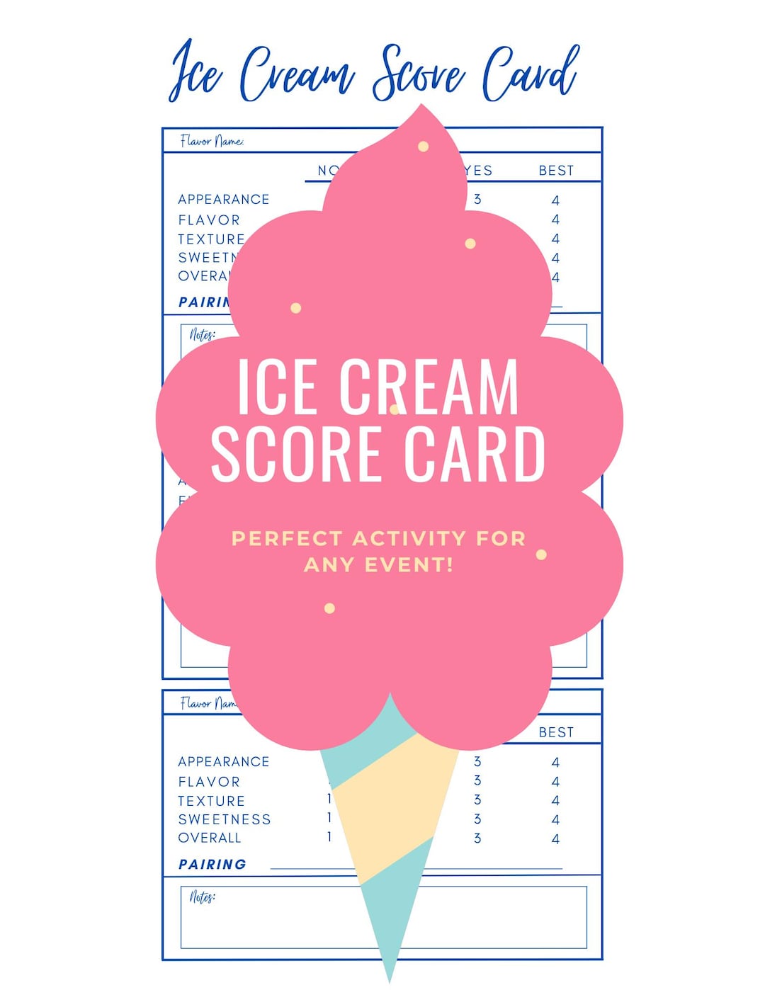 Ice Cream Score Card, a Fun Party Activity or Game Everyone Will Enjoy ...