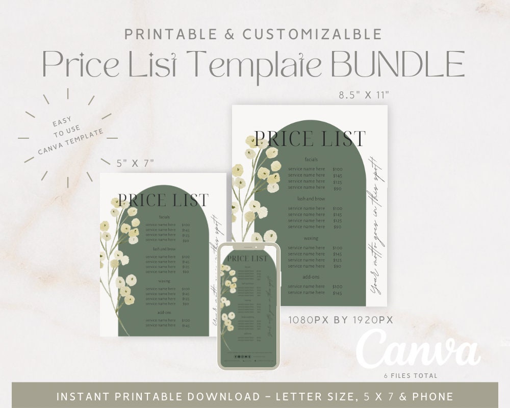 Sage Price List Template Bundle Canva Template/download - Etsy