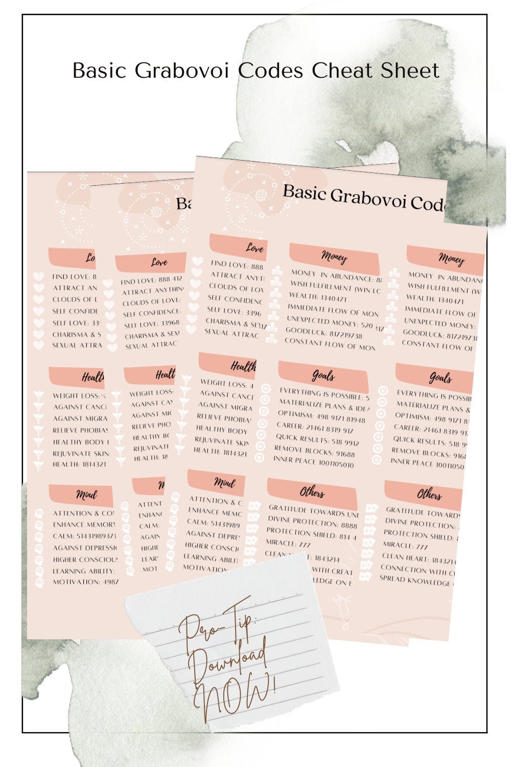 Feuille de triche: Codes Grabovoi de base 8.5 par 11 - Etsy France