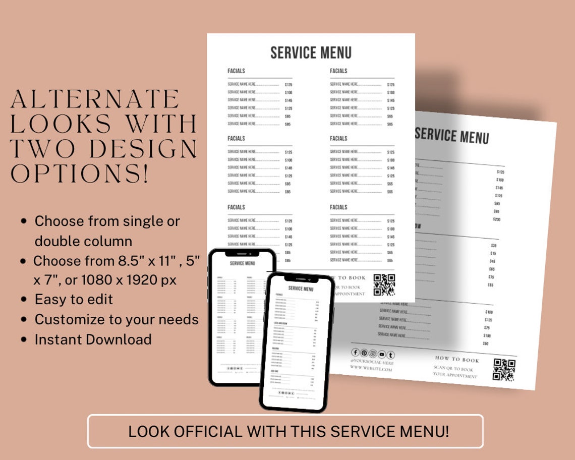 Service Menu Price List Bundle - Canva Template Download - Etsy