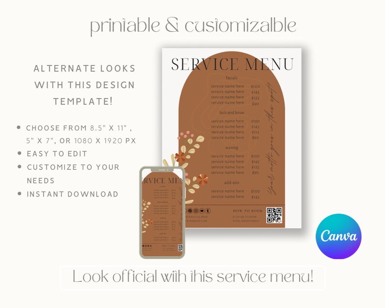 Clay Service Menu Template Bundle - Canva Template/download - Etsy