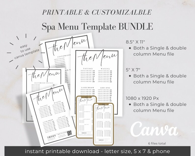 Menu Template Bundle - Canva Template Download - Etsy