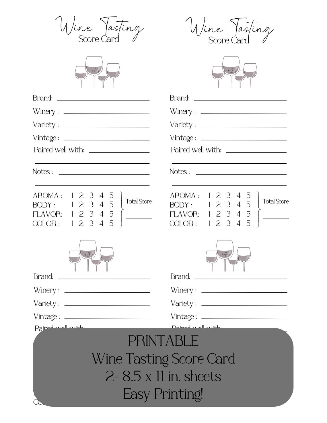 Wine Tasting Score Card (8 Wines) - Etsy