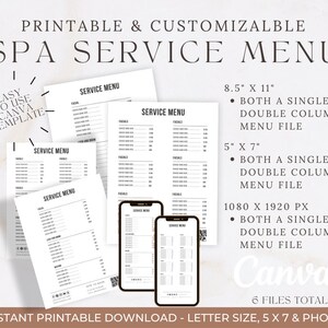 Service Menu Price List Bundle - Canva Template Download - Etsy
