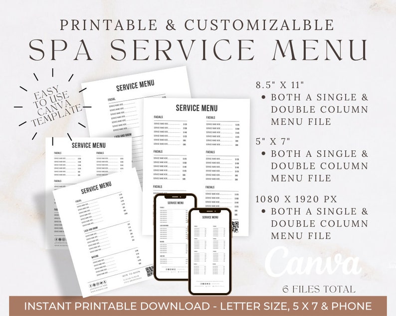 Service Menu Price List Bundle - Canva Template Download - Etsy