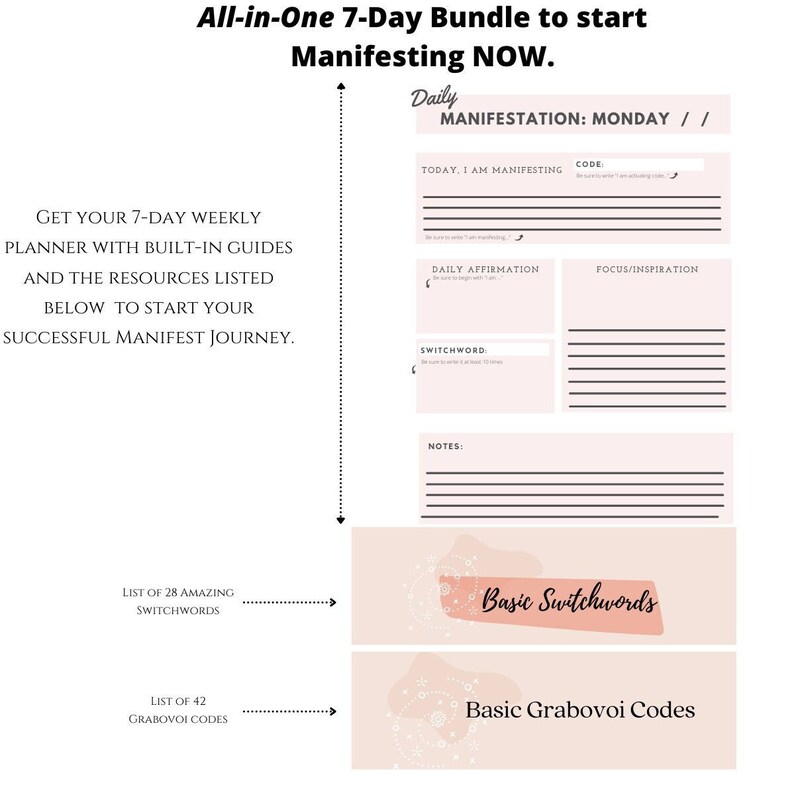 Bundle: All-in-one Daily Manifest Planner (7 Days) in Pastel Colors - Etsy