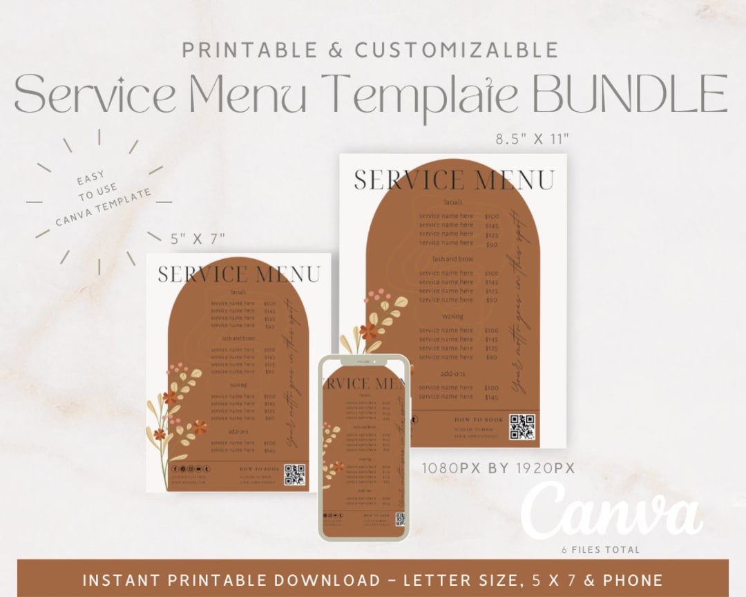 Clay Service Menu Template Bundle - Canva Template/download - Etsy