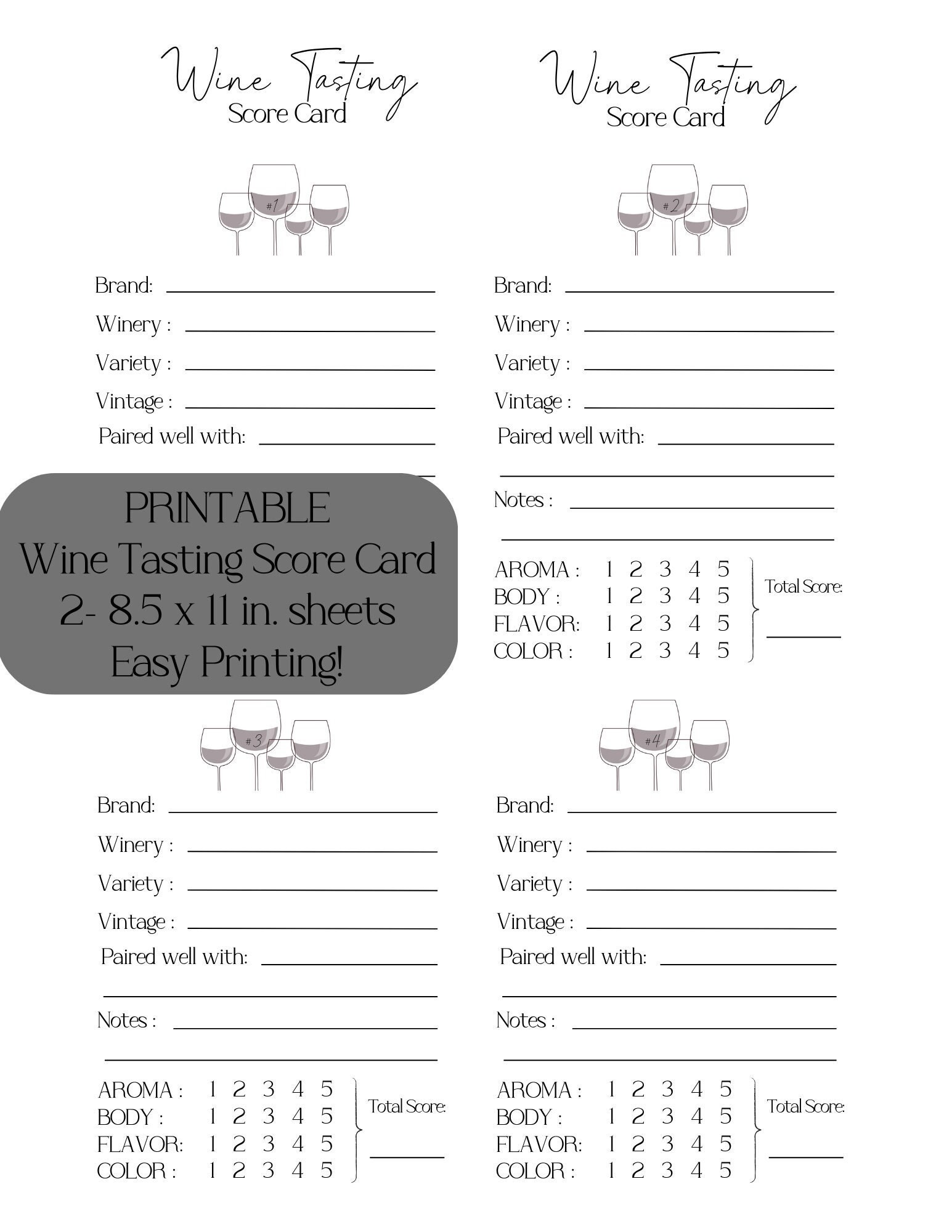 Wine Tasting Score Card (8 Wines) - Etsy
