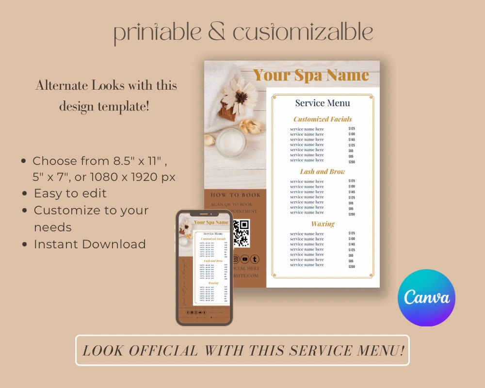 Service Menu Bundle - Canva Template/download - Etsy