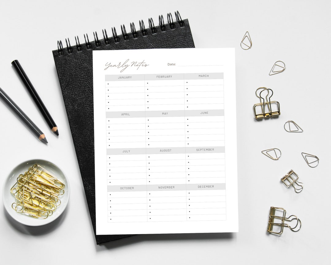 Yearly Notes Template | Planning Notes Template | Printable | Notes ...