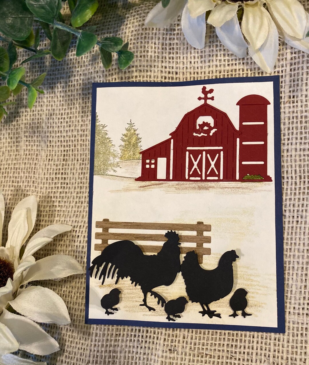 Red Barn Chickens Card - Etsy