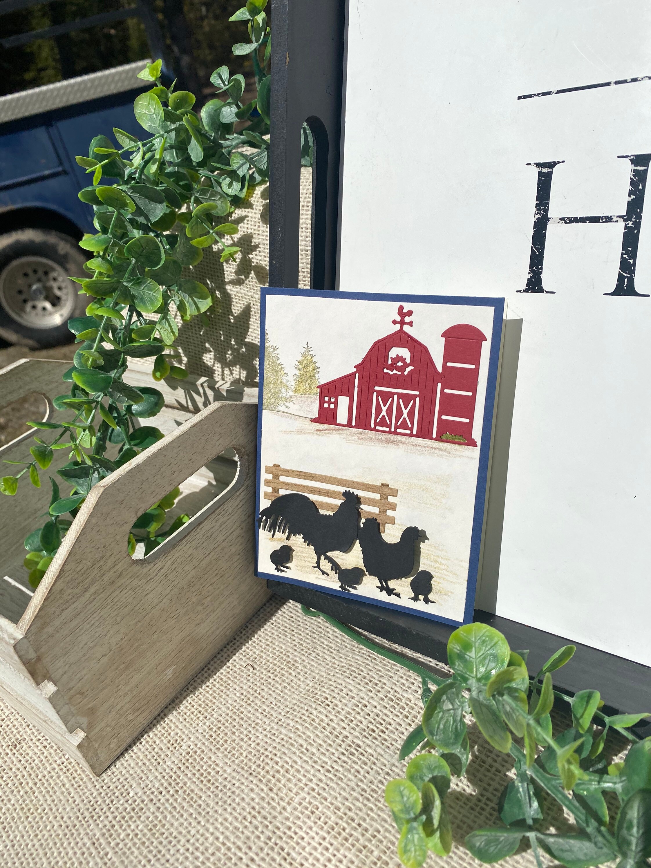 Red Barn Chickens Card - Etsy