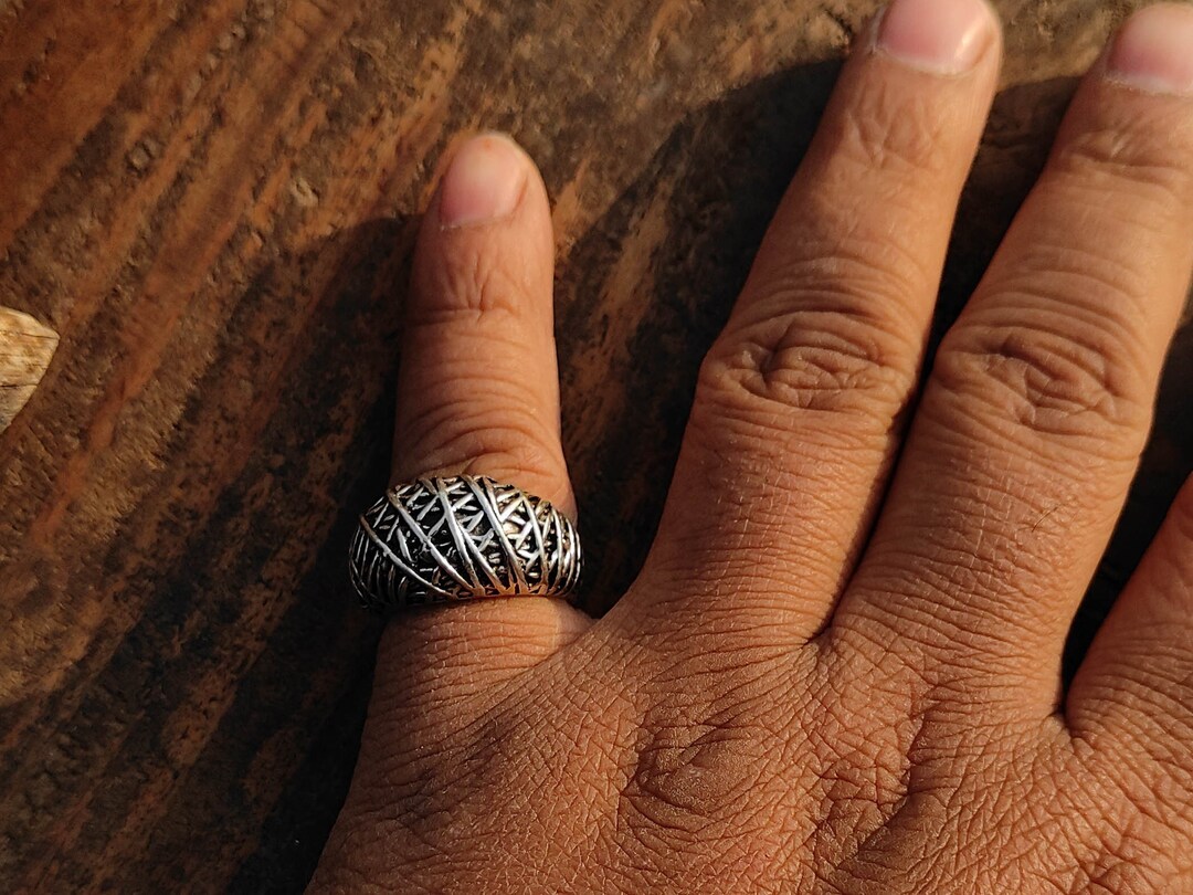 Silver Signet Ring for Men, Wire Wrap Style Symbol Ring, Big Signet ...