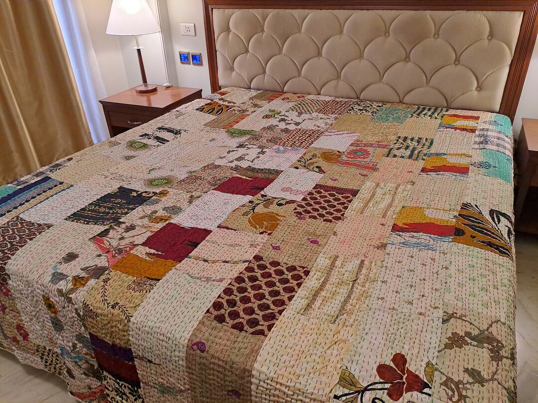 Indian Patchwork Quilt Kantha Quilt Handmade Vintage Quilts Boho King ...