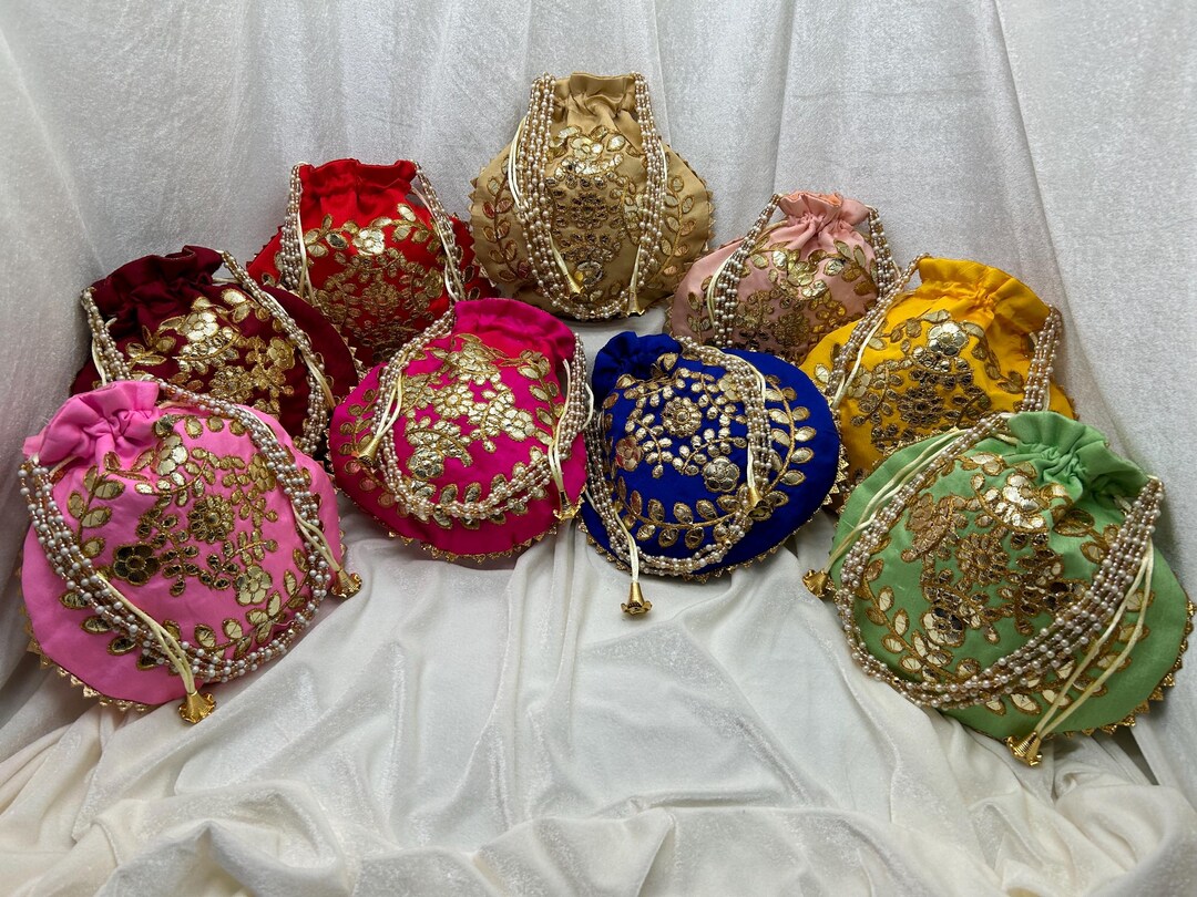 100 Indian Hand-embroidered Potli Bags, Wedding Favor Gift Bags - Etsy