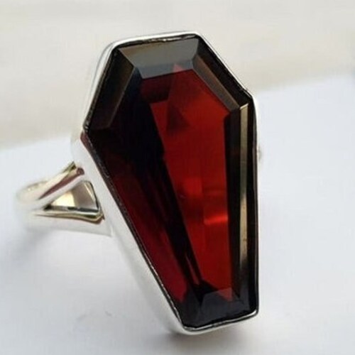 Red Garnet Ring Coffin Ring 925 Solid Sterling Silver - Etsy