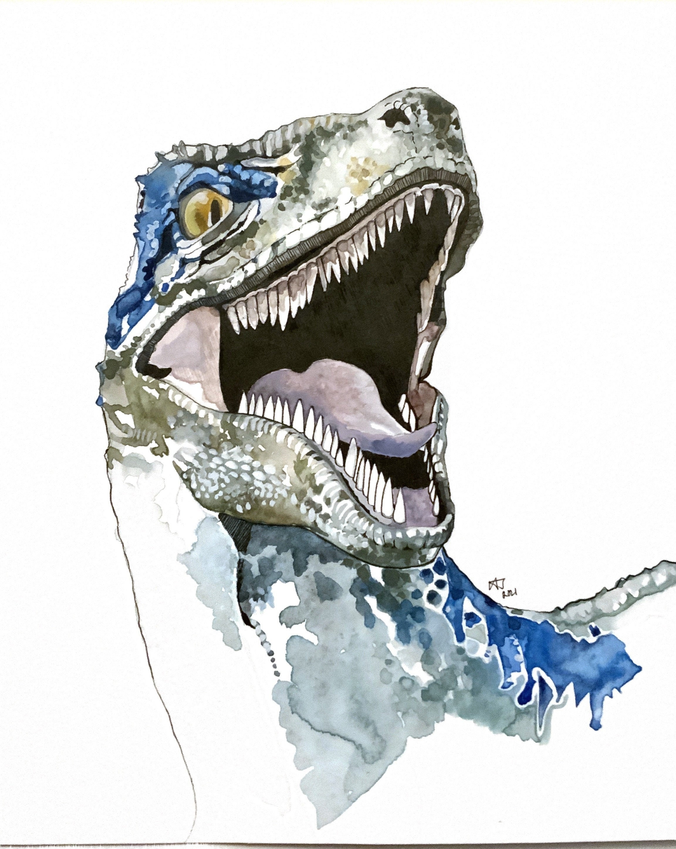 Blue Raptor Head Watercolour Print, A5 - Etsy