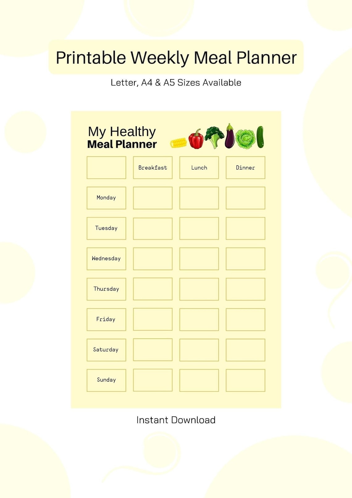 Printable Healthy Meal Planner Weekly Meal Planner Instant Download - Etsy
