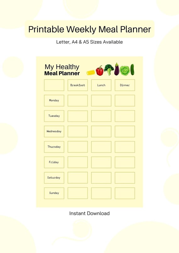 Printable Healthy Meal Planner Weekly Meal Planner Instant | Etsy