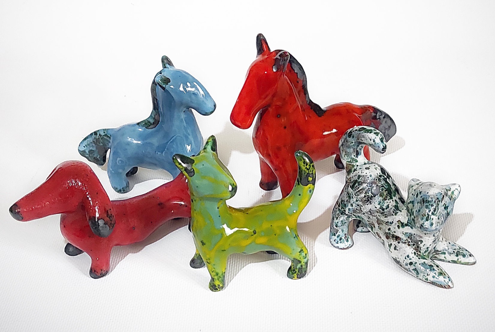 Red Dachshund Mini Ceramic Figurine, Miniature Dogs Figurines, Animals ...