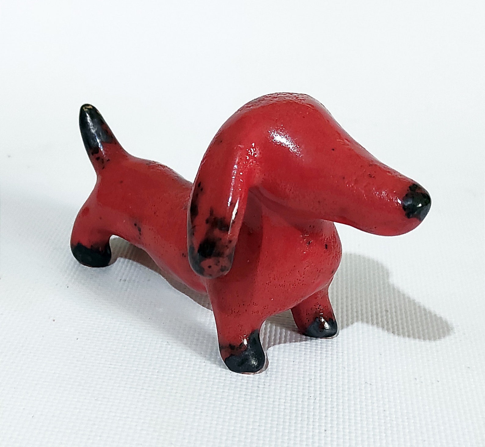 Red Dachshund Mini Ceramic Figurine, Miniature Dogs Figurines, Animals ...