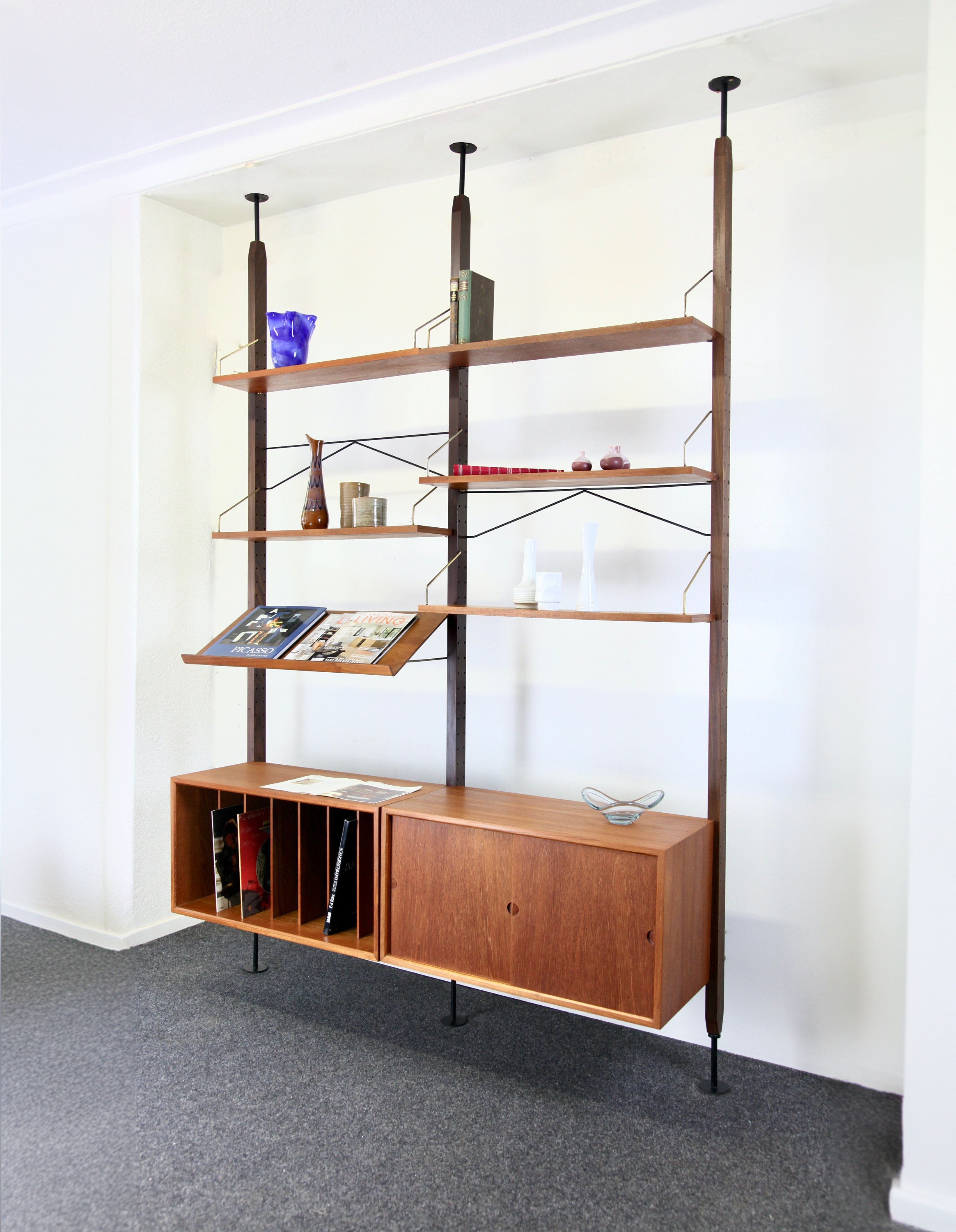 Vintage Tension Pole Shelving Unit Room Divider Shelves Mid Century