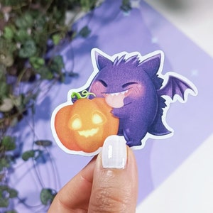 Halloween Gengar Stickers With Pumpkin Cute Spooky Stickers With Shiny ...