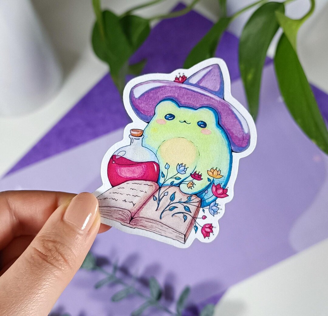 Witch Frog Sticker - Cute Froggy Sticker With Potion, Book and Witch ...