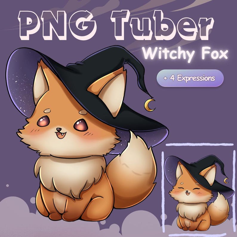 Witchy Fox Pngtuber Set - 4 Magical Chibi Expressions for More ...