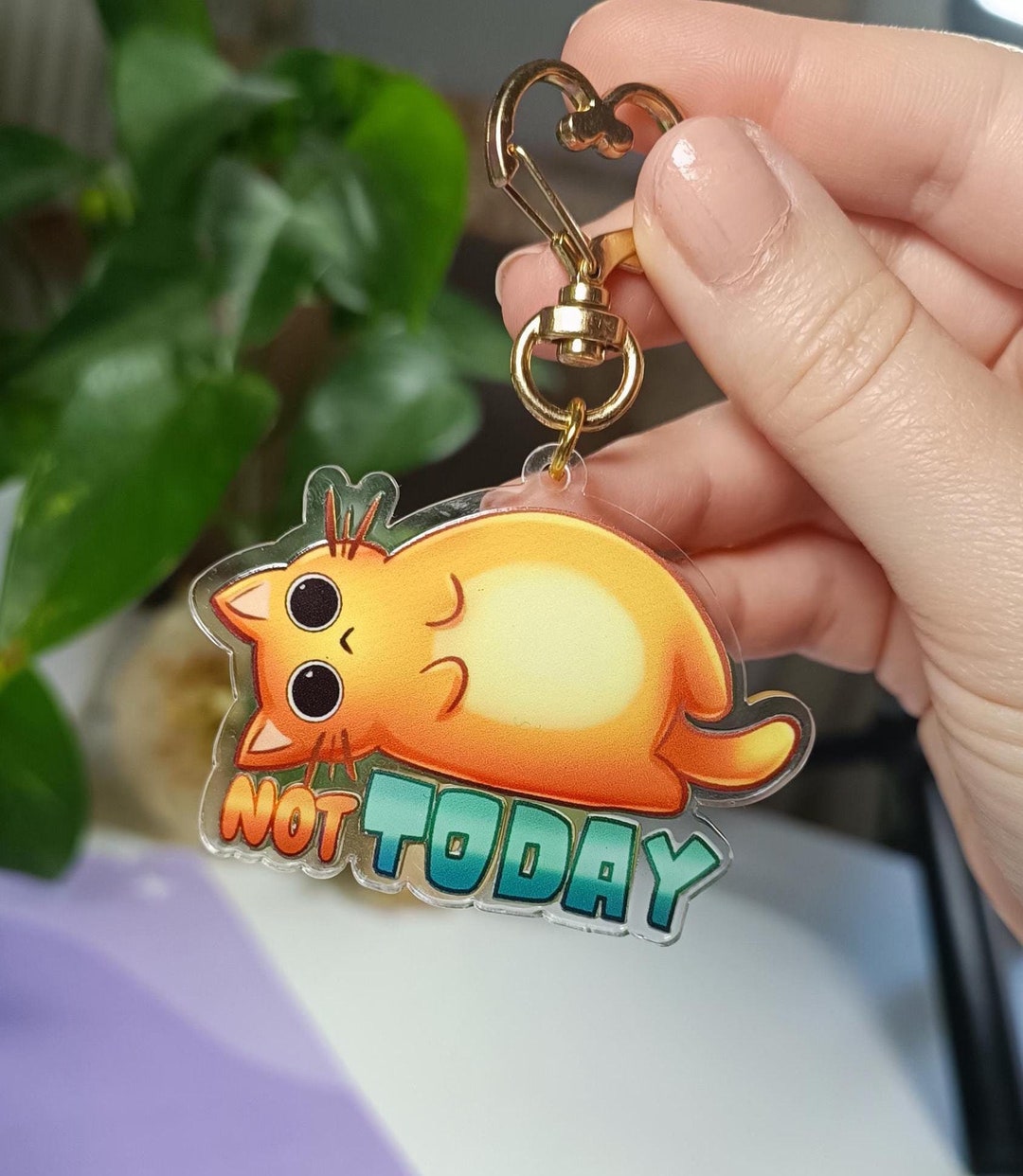 Ginger Cat Keychain 6cm Not Today Perfect for Cat Lovers Funny Acrylic ...