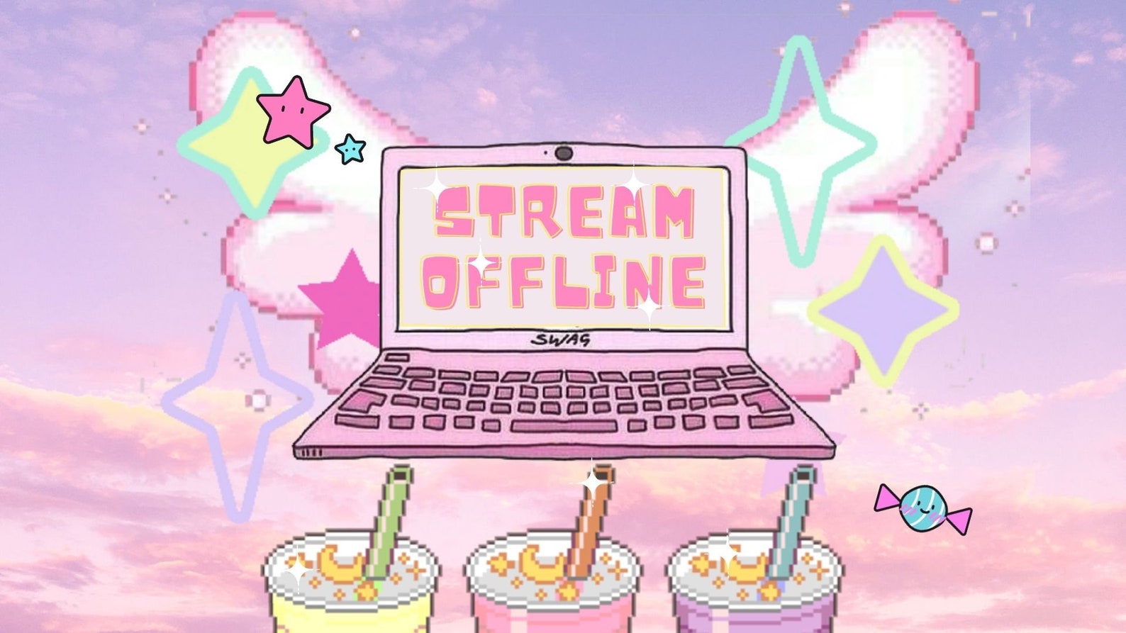 Kawaii Pink Animated Twitch Offine Banner 4x Stream Overlay Twitch ...