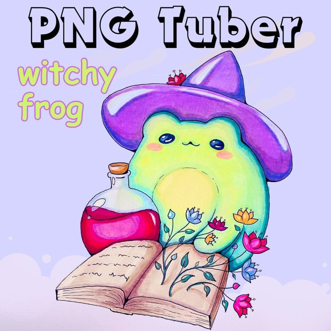 Witchy Frog Pngtuber in a Witch's Hat | Kawaii Frog Design for Twitch & Youtube | Cute Pngtuber ...