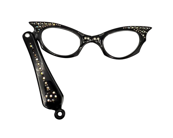Vintage Pair of Folding Cat's Eye Lorgnette Opera Glasses - Rhinestones ...