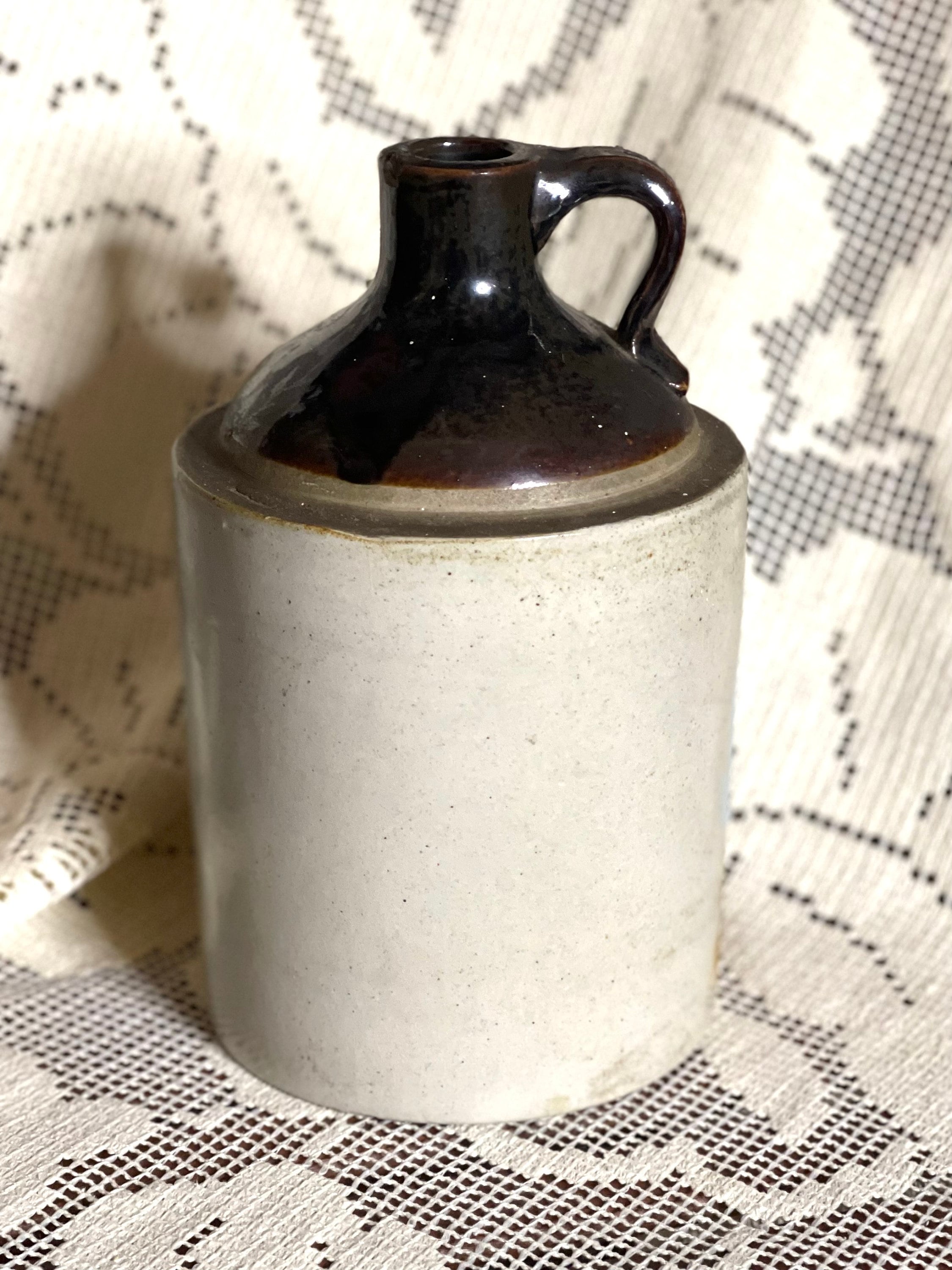 Folk Art Jug Stoneware Crock Moonshine Hand Painted Barn Well Farmhouse ...