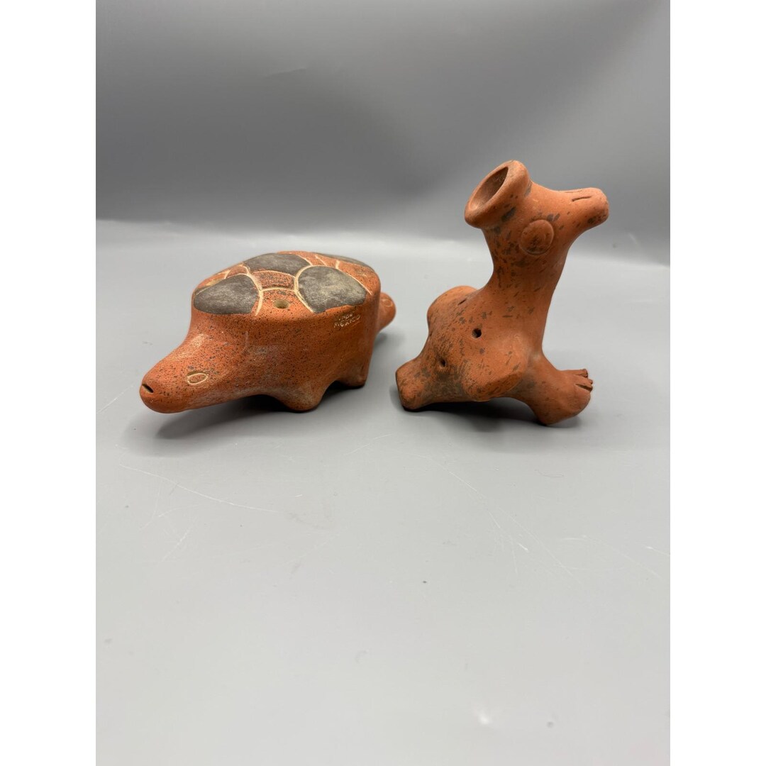 Unique Vtg Terracotta Turtle Dog Ocarina Whistle Set Handmade Mexico ...