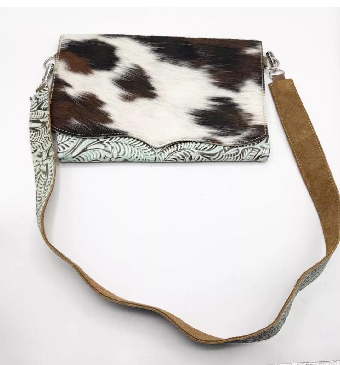 NWT Holy Cow Couture OOAK Classy Cowgirl Black White Hide Tooled Aqua ...