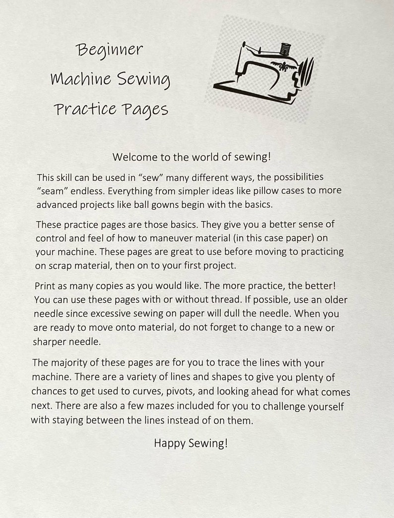 Beginner Sewing Machine Practice Pages - Etsy