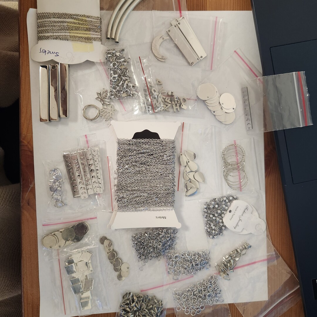 Rhodium Silver Jewelry Making Set, With Cable Chain, Stamping Discs ...