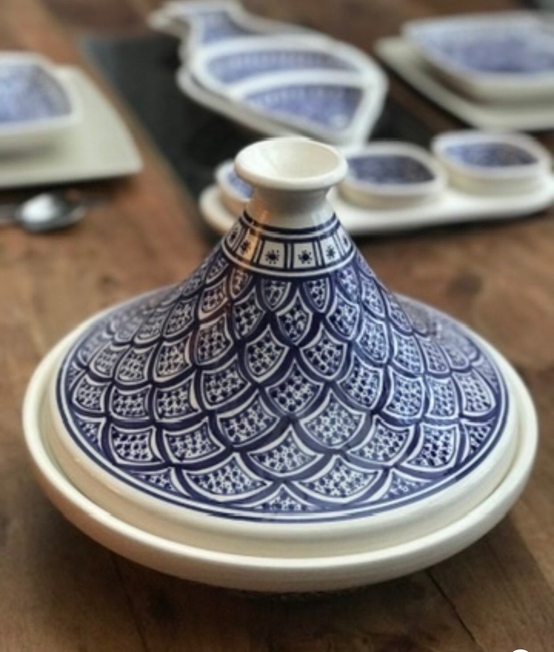 Tunisian Delightful Dining. Lg Tagine Cooking Pot. Rainbow, Blue, Red ...