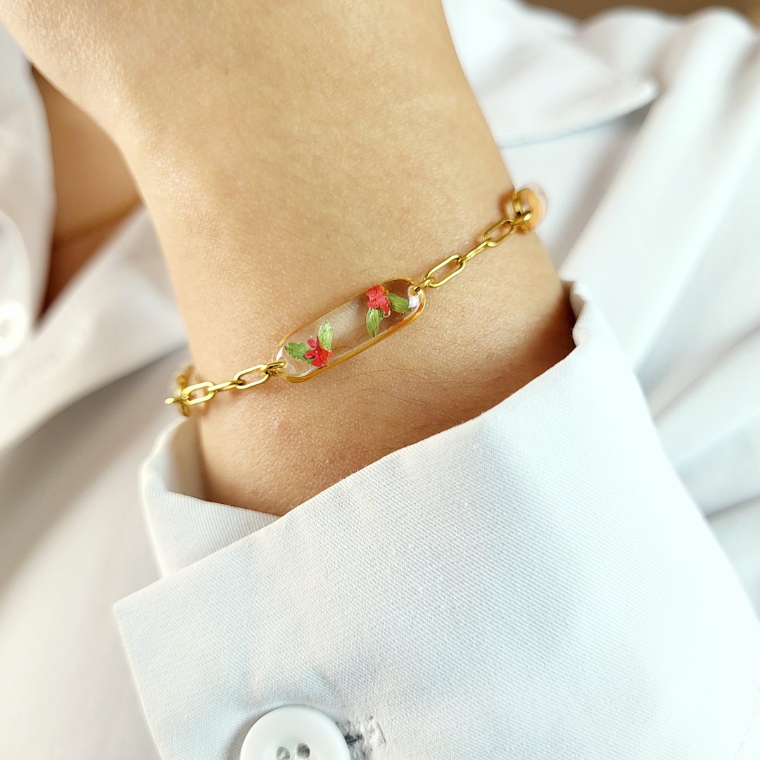 Personalized Birth Flower Cable Chain Bracelet, Wrap Cable Chain ...