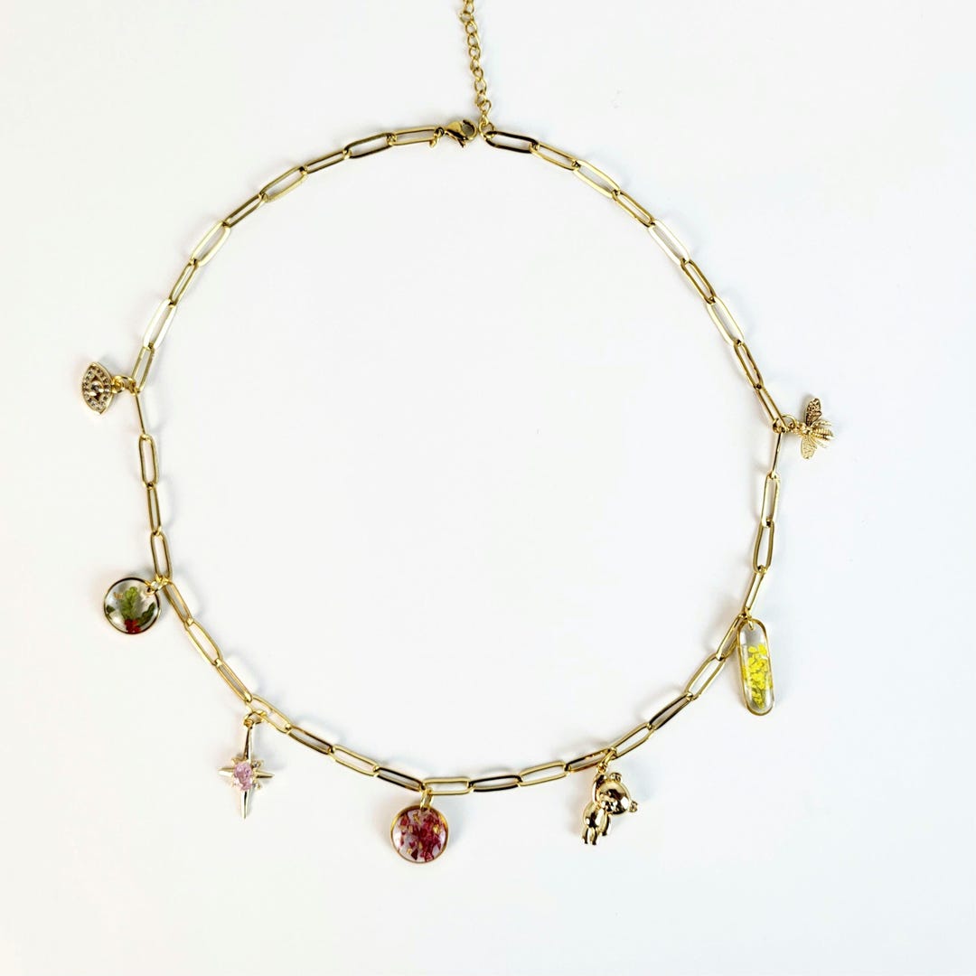 Personalized Birth Flower Necklace: 18k Gold Cable Chain, Pressed ...