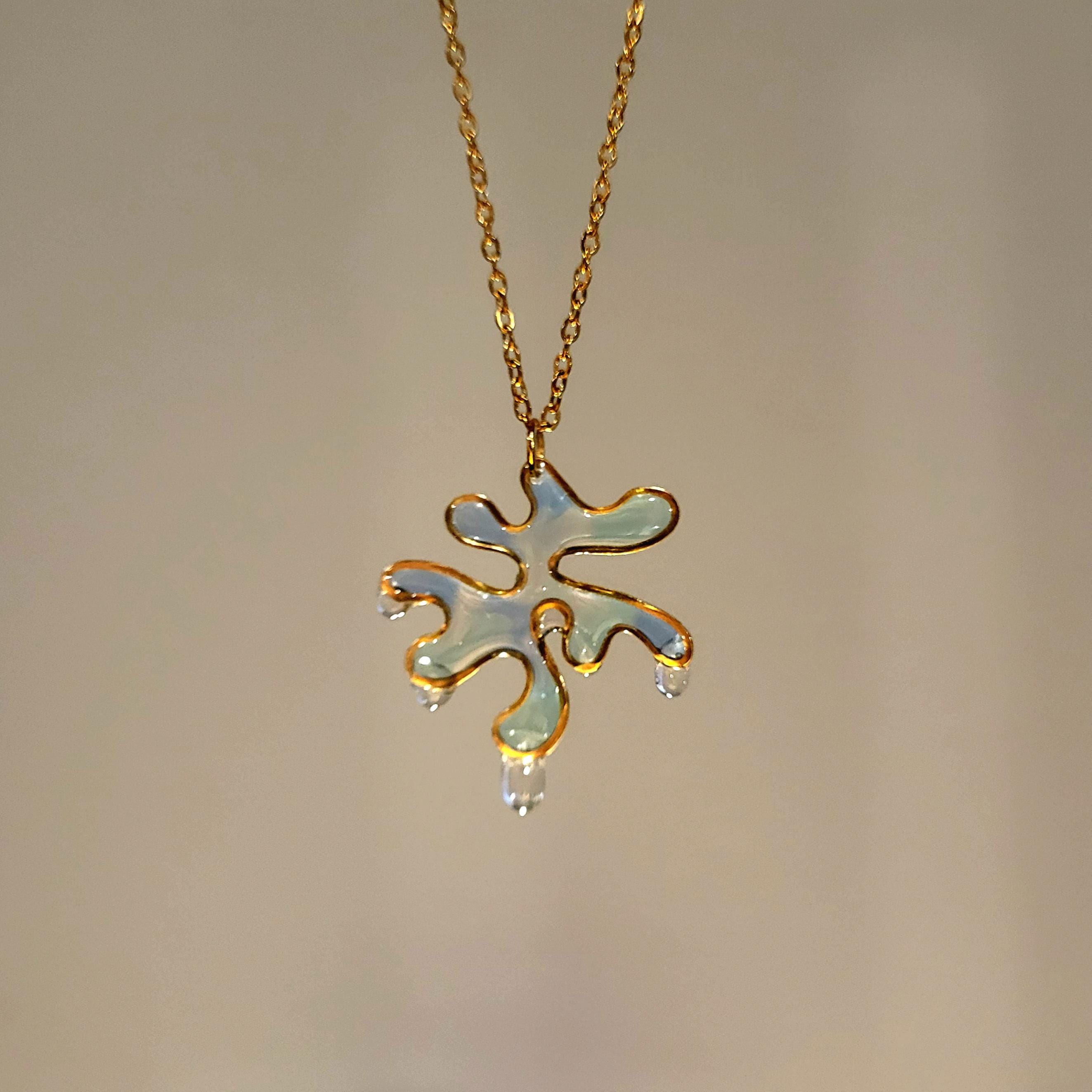Water Droplet Necklace, Wavy Coral Pendant - Etsy
