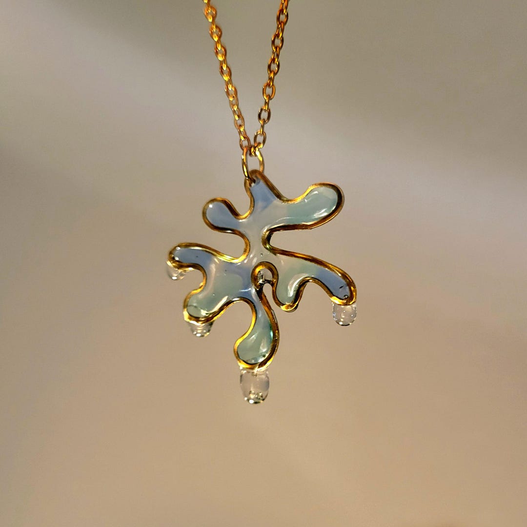 Water Droplet Necklace, Wavy Coral Pendant - Etsy