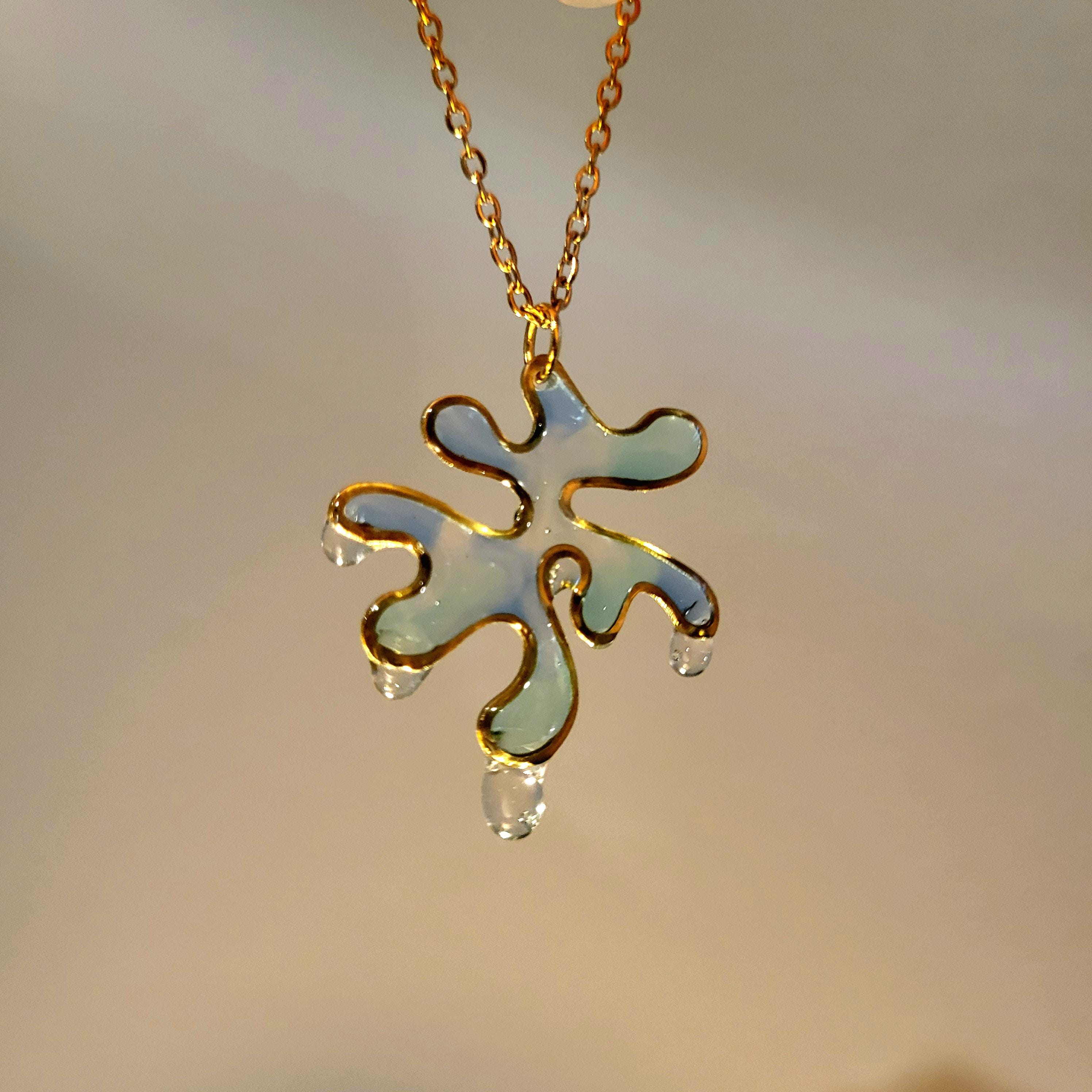 Water Droplet Necklace, Wavy Coral Pendant - Etsy